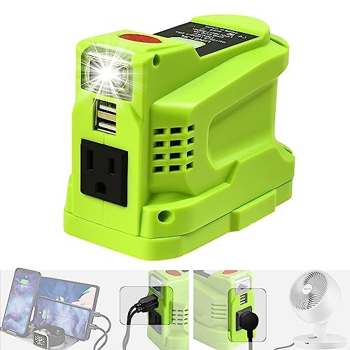 150W Power Inverter for Ryobi 18V Volt Lithium Battery,Portable Power Station Inverter with 2-USB&AC 110V-120v 200LM LED Light(Inverter only)