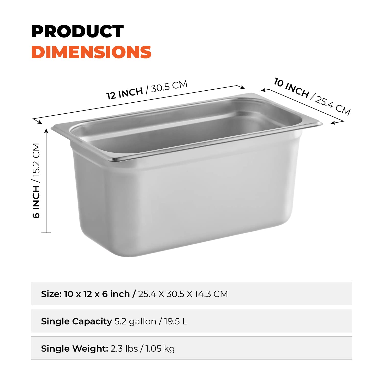 2 Stainless Steel Containers Third Size, Steam Table Pan with Lid, Restaurant and Commercial Pans, Hotel Pan 6β Deep, Stainless Steel Food Containers, Stainless Freezer Bin, Metal Ice Bin
