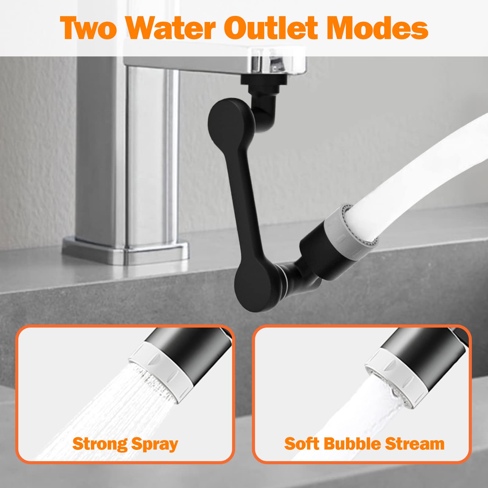 1080° Swivel Faucet-Extender Universal Sink-Water-Aerator - 2 Mode Splash Filter Extension, Kitchen Bathroom rotatable multifunctional extension faucet, Multifunctional Robotic Arm - BLACK