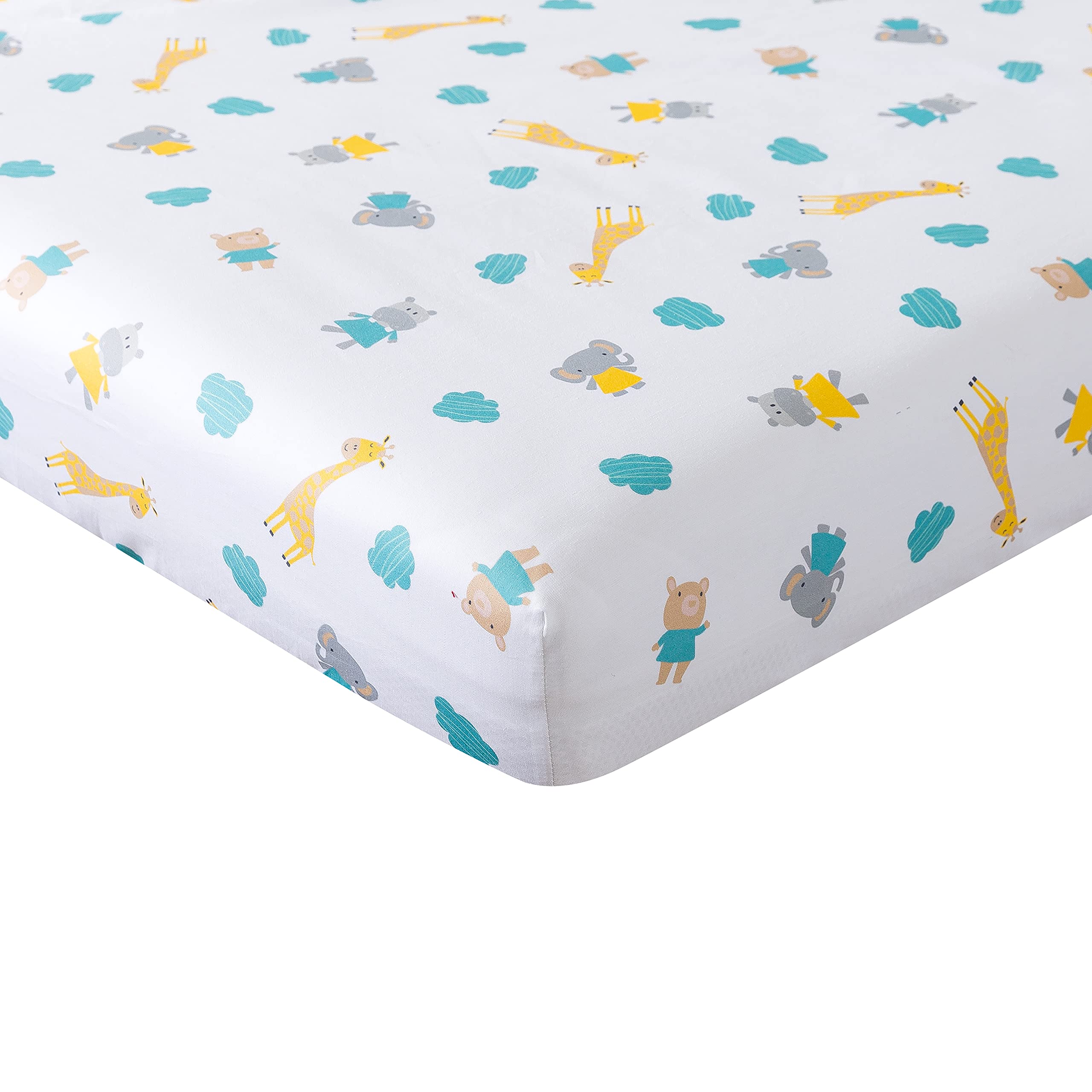 3-Piece Cotton Animals Jungle Crib Bedding Set. Standard Size Set Includes Quilt, Crib Sheet, Changing Pad Cover. Elephant Hippo Bear Giraffe Set, Safari Comforter Set for Boys and Girls
