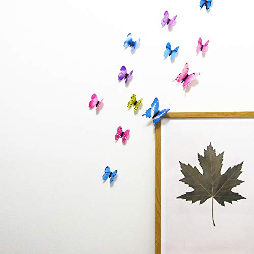 60PCS Butterfly Wall Decals - 3D Butterflies Decor for Wall Removable Mural Stickers Home Decoration Kids Room Bedroom Decor (Blue)