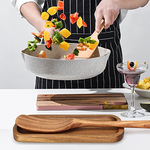10" Long Acacia Spoon Rest Wooden Cooking Spoon Holder for Stove Top Kitchen Spatula Spoon Rest Best Wood Spoon Rest for Kitchen Counte Coffee Spoon Rest Utensil Rest
