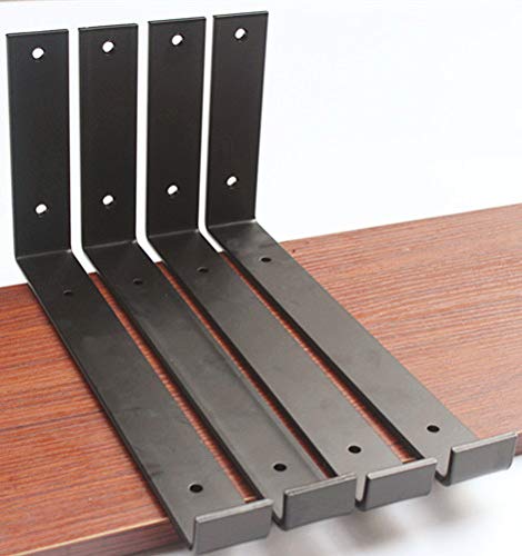 4 Pack - 11.25"L x 6"H x 1.5"W J Lip Shelf Bracket Rustic Industrial Farmhouse Iron Metal Wall Floating Shelf Bracket Metal Shelf Bracket, Industrial Shelf Bracket Shelf Supports with Screws