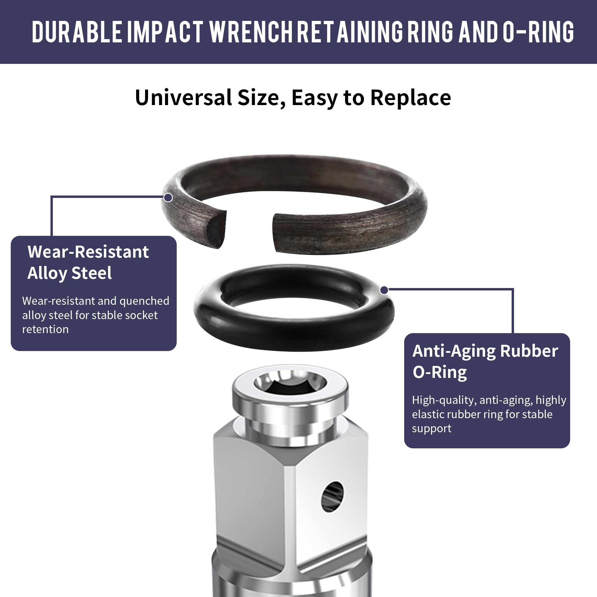 10 Packs 1/2" Impact Wrench Socket Retainer Rings with O-ring, Replacement Parts Compatible with IR, Snap-On, Chicago Pneumatic, Florida Pneumatics, and Air Cat Electric and Pneumatic Air Wrench