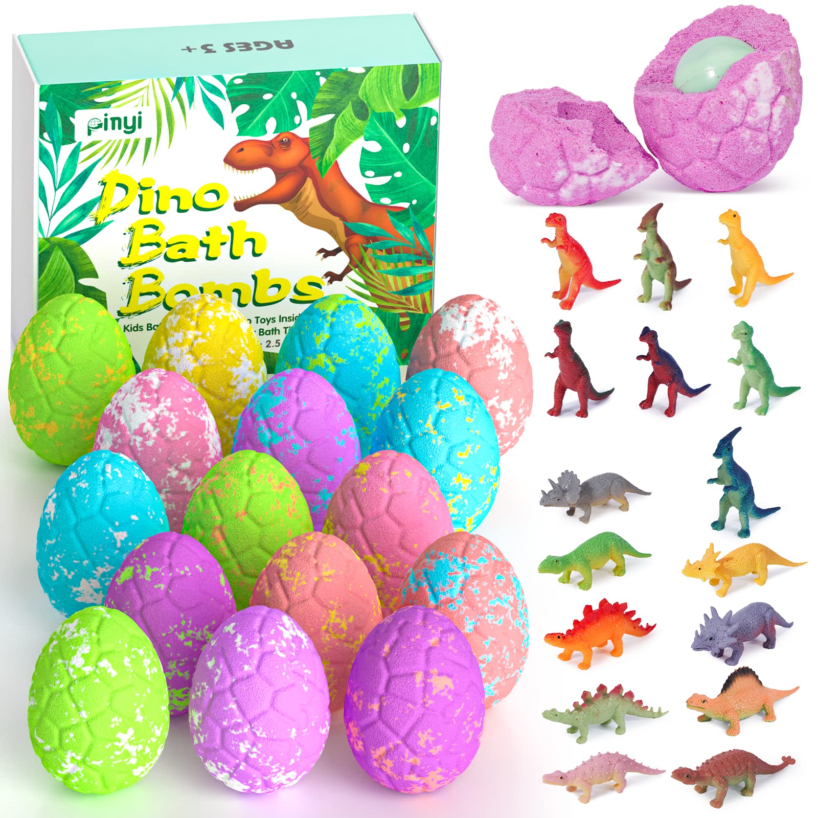 16 Pack Dinosaur Bath Bombs for Kids with Surprise Inside, Dino Bath Bombs with Toys Inside for Boys Girls Toddlers, Organic Kids Bath Bombs Bubble Bath Dinosaur Bath Toys Easter Birthday Gift Set