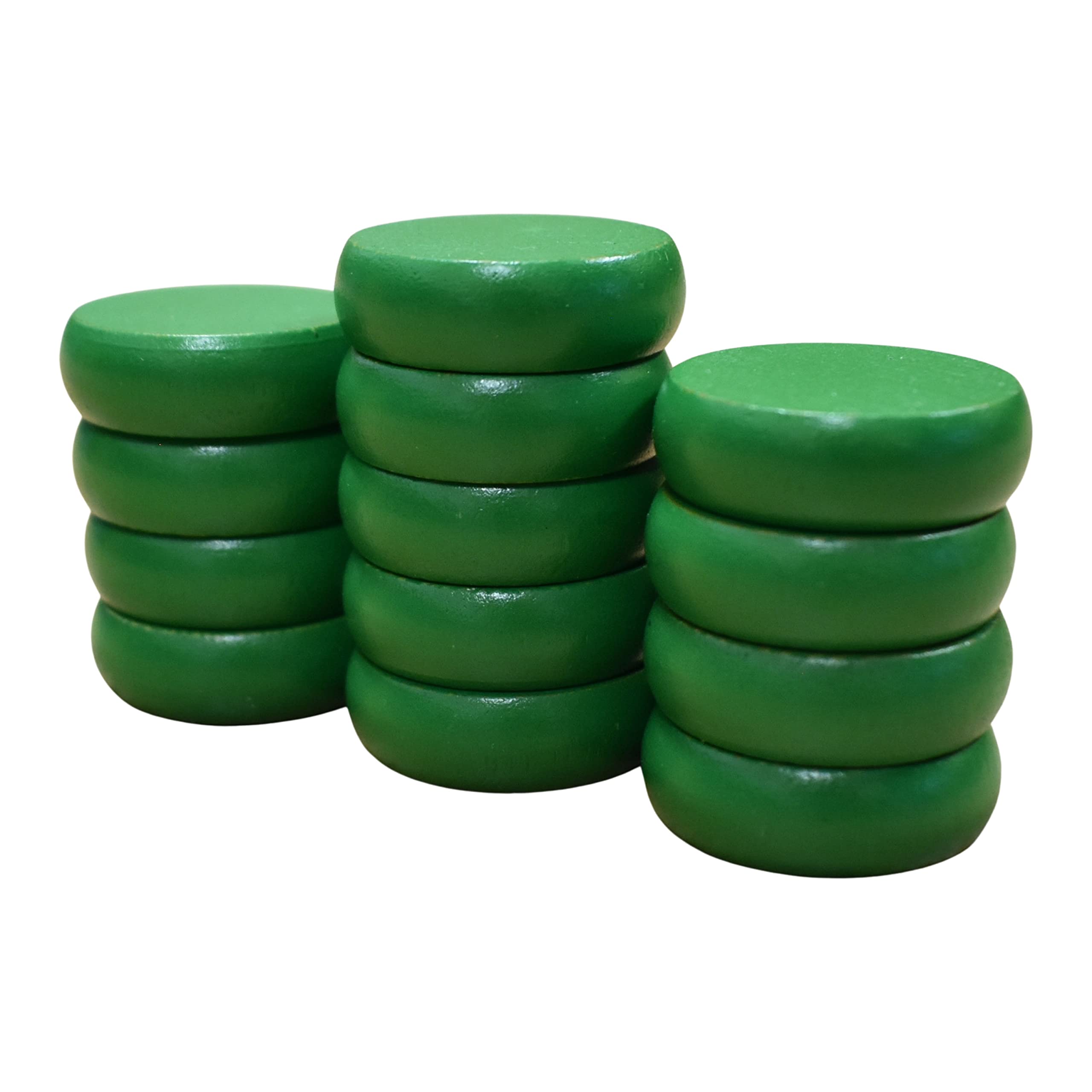 26 Natural and Green Crokinole Discs with a Velvet Pouch (Mini Discs - 1 3/32 Inch Diameter (2.8cm))