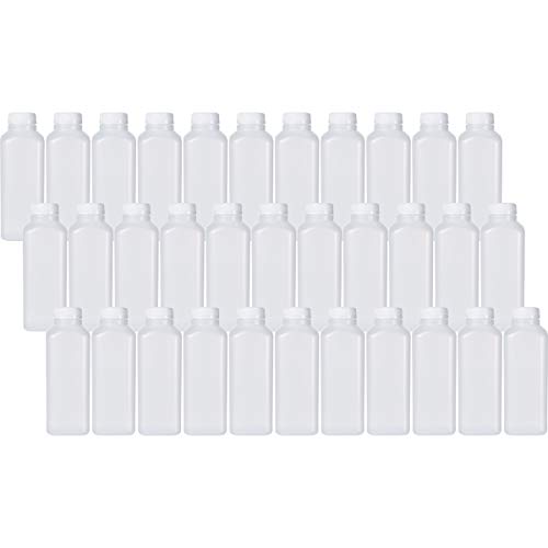 16 Oz Empty Plastic Juice Bottles with Tamper Evident Caps â 33 Pack Drink Containers - Great for Homemade Juices, Milk, Smoothies, Tea and Other Beverages - Food Grade BPA Free