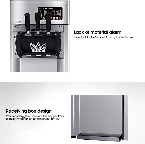 1200W Commercial Soft Serve Ice Cream Maker, 16~18L/H Slushy Ice Cream Machine Professional with LED Display - 3 Tastes, CE/FCC/CCC