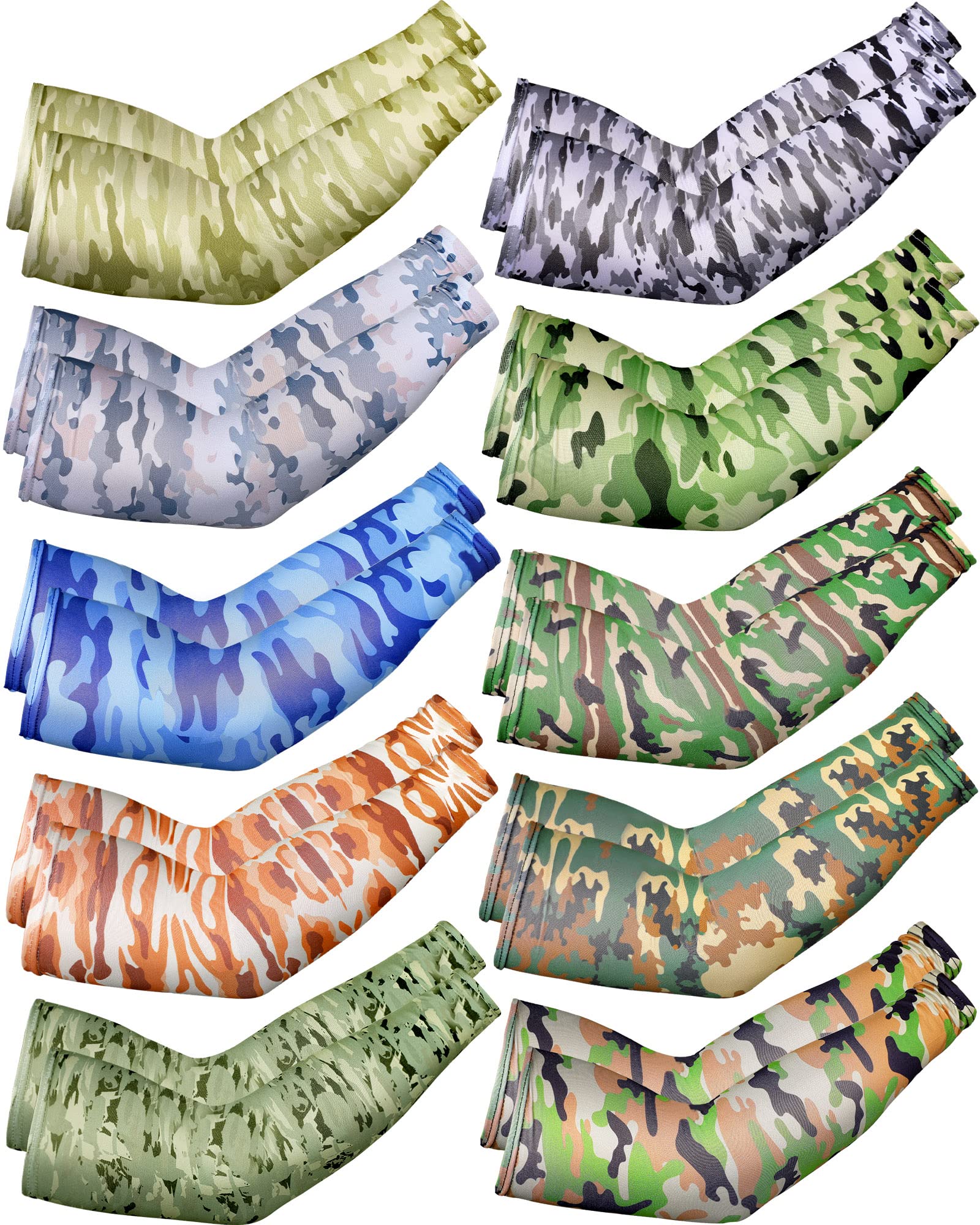 10 Pair Unisex UV Protection Arm Sleeves Ice Silk Arm Cover Sleeves Long Sleeves to Cover Arms Assorted Arm Covers，Medium(Bright Pattern)