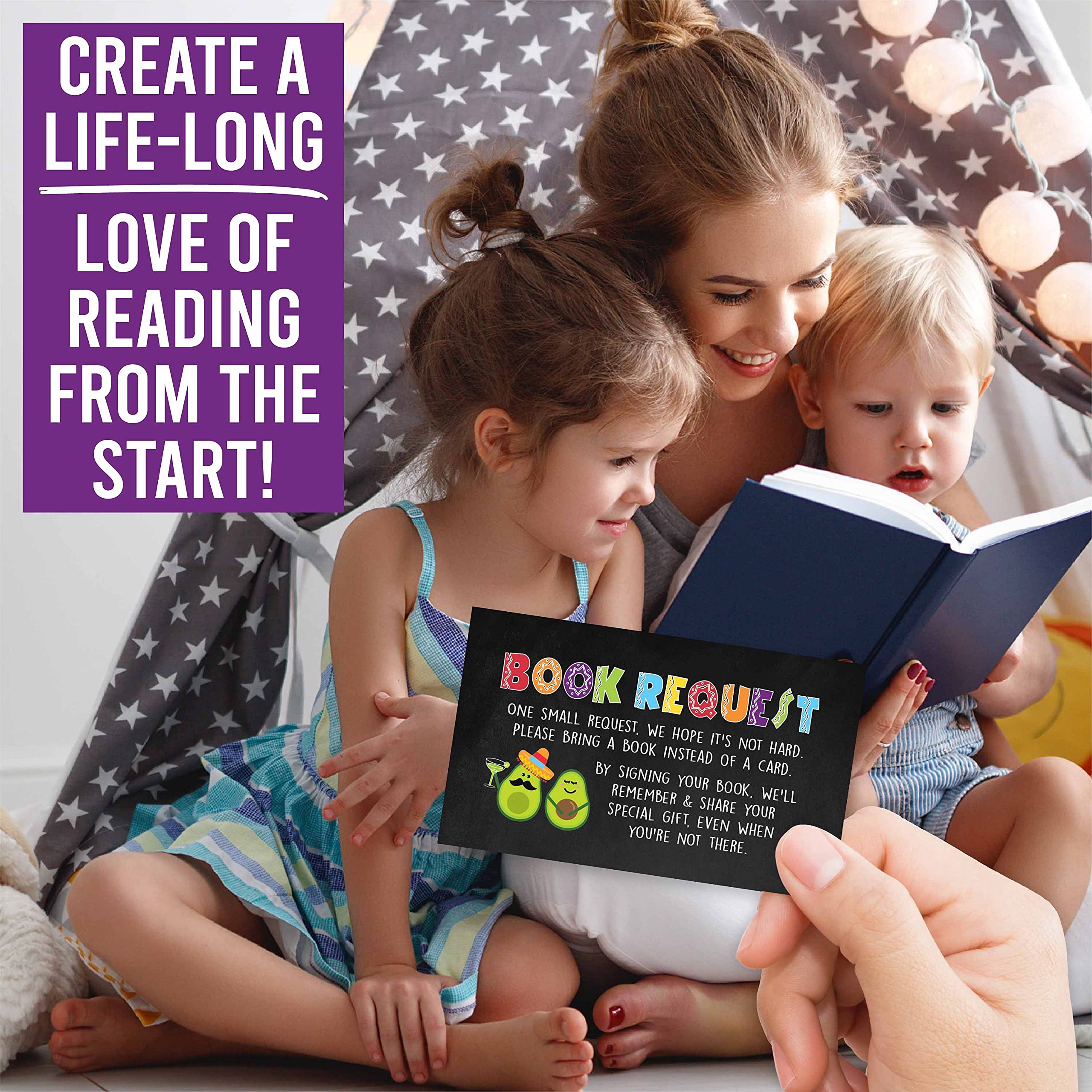 25 Books For Baby Shower Request Cards - Fiesta Baby Shower Invitation Inserts, Book Request Baby Shower Guest Book Alternative, Bring A Book Instead Of A Card, Baby Shower Book Request