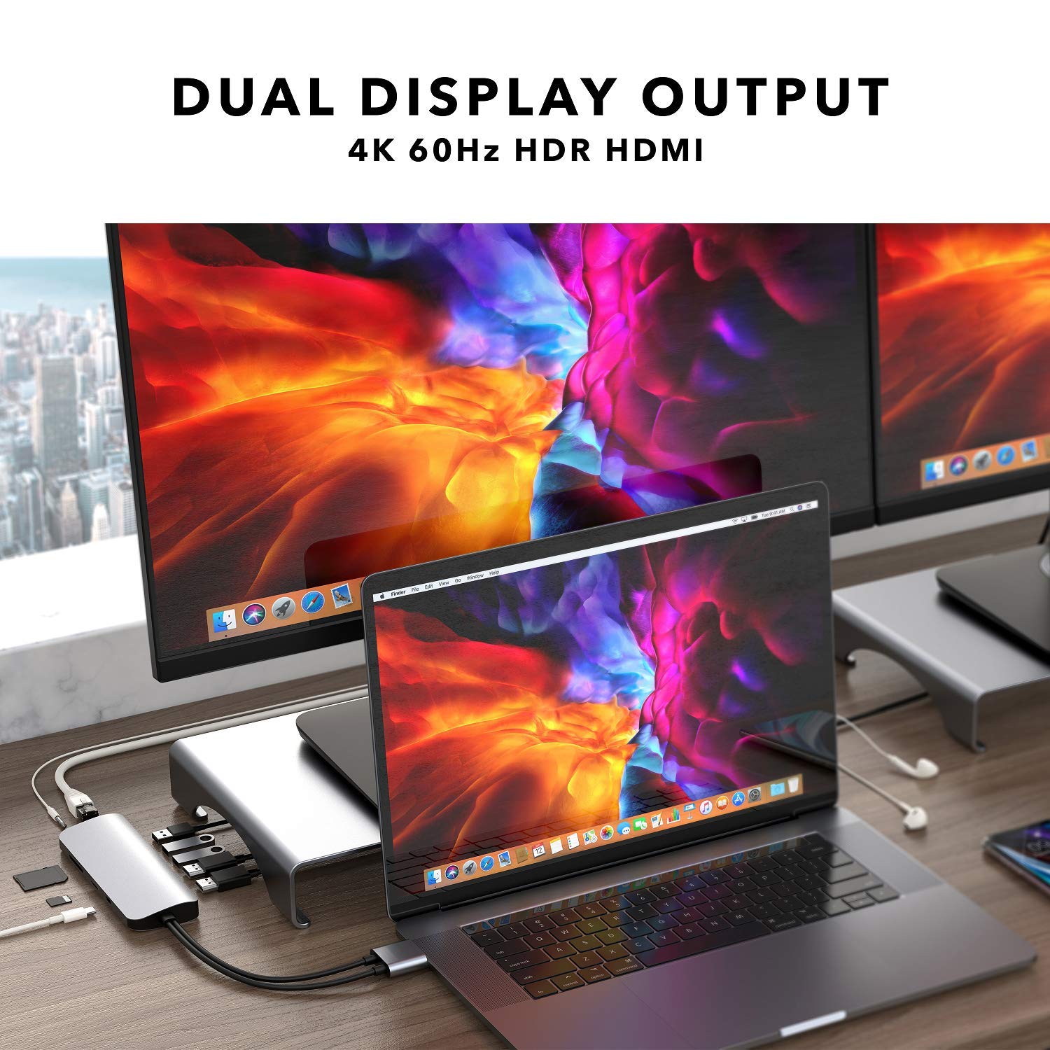 Docking Station, USB C Hub, TOTU 9 in 1 Triple Display Docking Station with Collage Display Mode, Dual 4K HDMI, VGA, 100W PD, 3 USB 3.0 and TF/SD Card Reader for MacBook Pro Air and Type-C Laptops