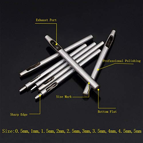10Pcs Leather Hole Punch Cutter 0.5mm-5mm Leather Working Tools for Leather Watch Bands Belts Canvas Paper Plastics Round Hollow Hole Punch Cutter Tool (Round Hole Punch)