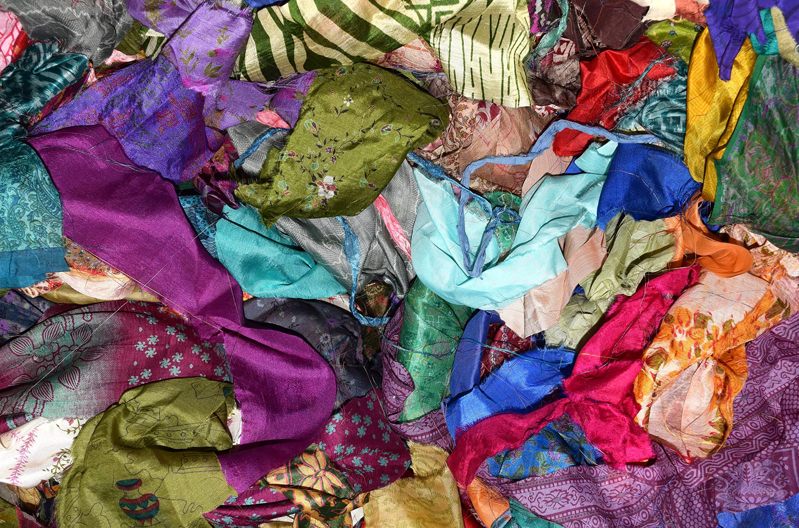100g Silk Fabric Scraps, Recycled, Upcycled, Waste Remnants, Mystery Bag Lot, Mixed Fabric, Silk for Nuno