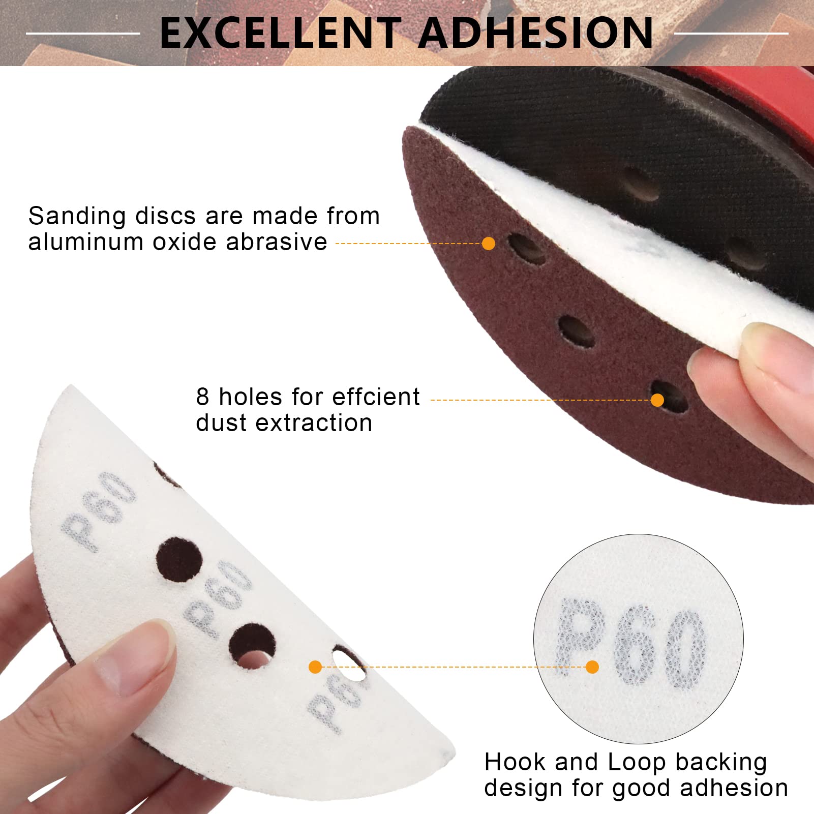 110pcs 5 Inch Sanding Disc 60 Grit, ZEHIQ 8 Hole Hook and Loop Sandpaper Orbital Sander Pads for Automotive Polishing and Wood Working