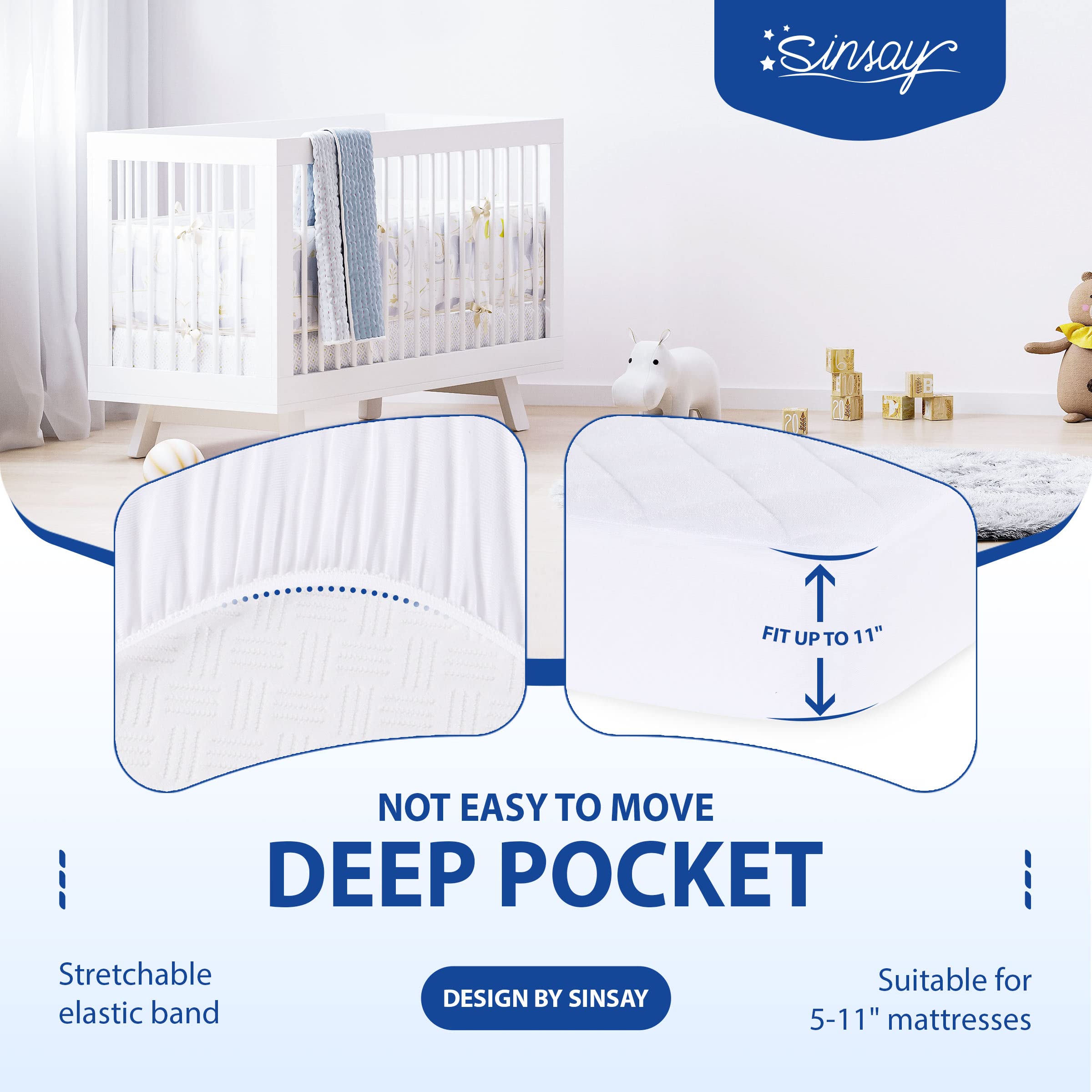 2 Pack Waterproof Crib Mattress Protector, Bamboo Viscose Soft Breathable Quilted Fitted Baby Mattress Cover, Noiseless, Breathable Deep Pocket Toddler Mattress Pad, 28'' x 52''