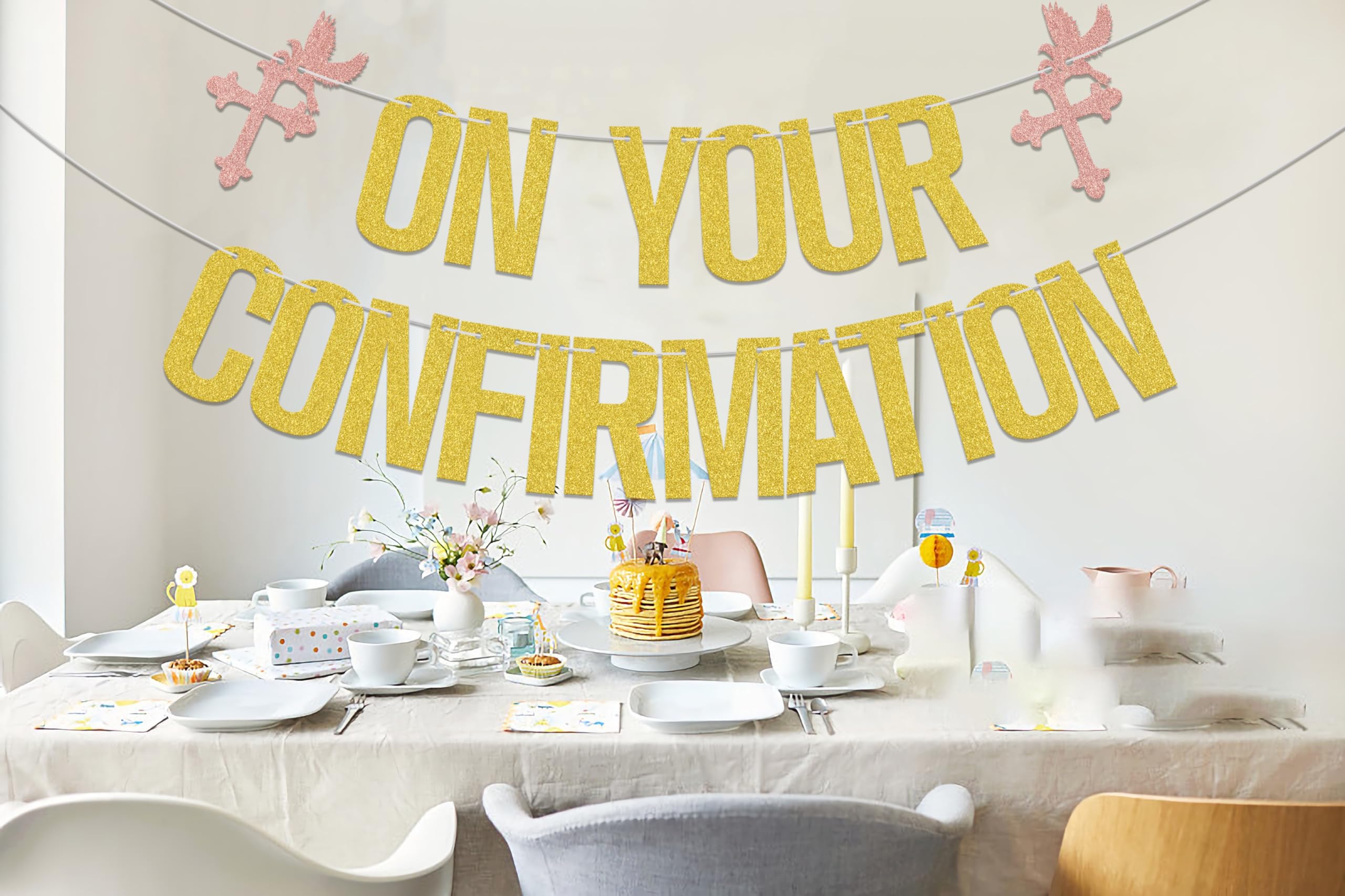 On Your Confirmation Banner, Holy Confirmation Banner Decorations, Bachelorette, Engagement, Bridal Shower, Wedding Anniversary Party Decorations Supplies Gold Silver Glitter