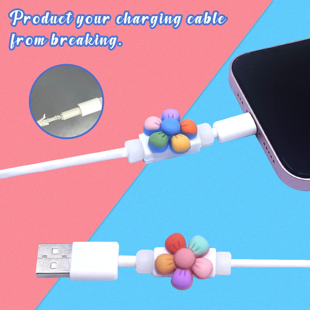 10 PCS Charger Protector for iPhone/ipad USB Cable, Colourful Flowers Cable Bites Flower Leaves Plastic Charging Cable Protector Cord Saver Phone Accessory USB Charger for Cellphone Data Lines