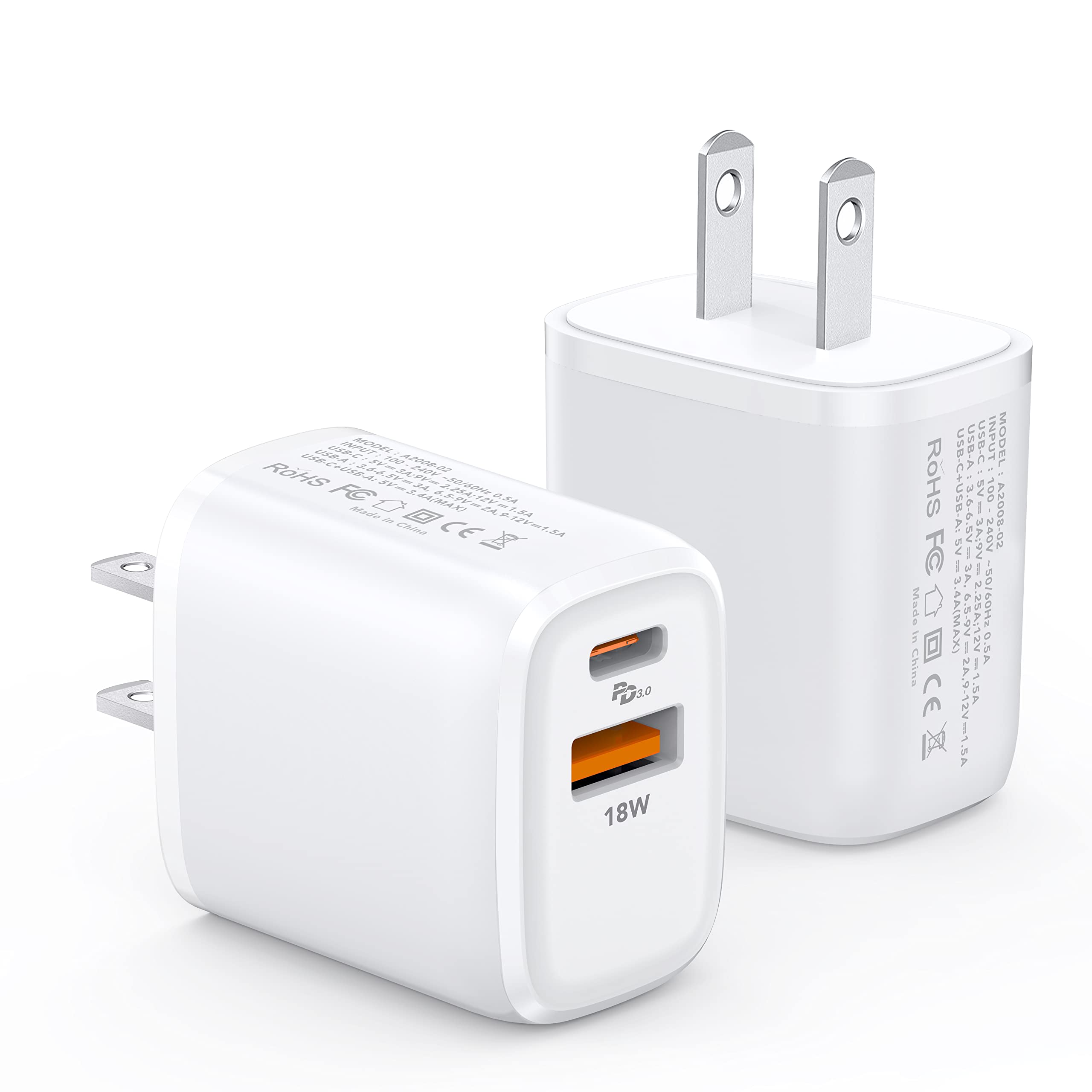 2-Pack Fast Charging Block, Upgraded 20W USB C Wall Charger Block, Dual Port PD Power Delivery Type C Charge Adapter Brick for iPhone 14/13/12/11 /Pro/Max/Mini/iPad/Samsung Galaxy, Watch Series 7