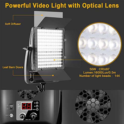 2 Packs Dimmable Bi-Color LED Video Lighting Kits with APP Control, 50W Optical Lens Variable 3200K~5600K, CRI 97+ LED Panel Light, Photography Lighting Kit, for YouTube Studio Photography
