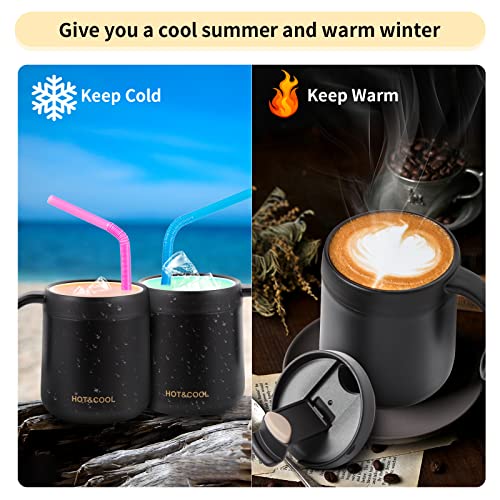 12oz/18oz Insulated Coffee Mug with Handle and Lid, Double Wall Vacuum Stainless Steel Coffee Travel Mug, Tumbler Cup,Reusable and Durable Travel Coffee Cup Thermal Cup, Black 12oz