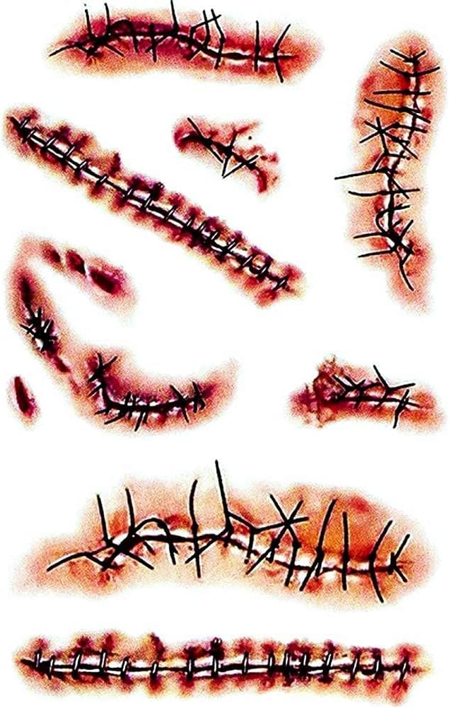10 Sheets Halloween Temporary Tattoos, Realistic Temporary Tattoos Stickers, Scars Tattoos for Zombie Costume, Halloween Parties, Party Favor, Party Supplies
