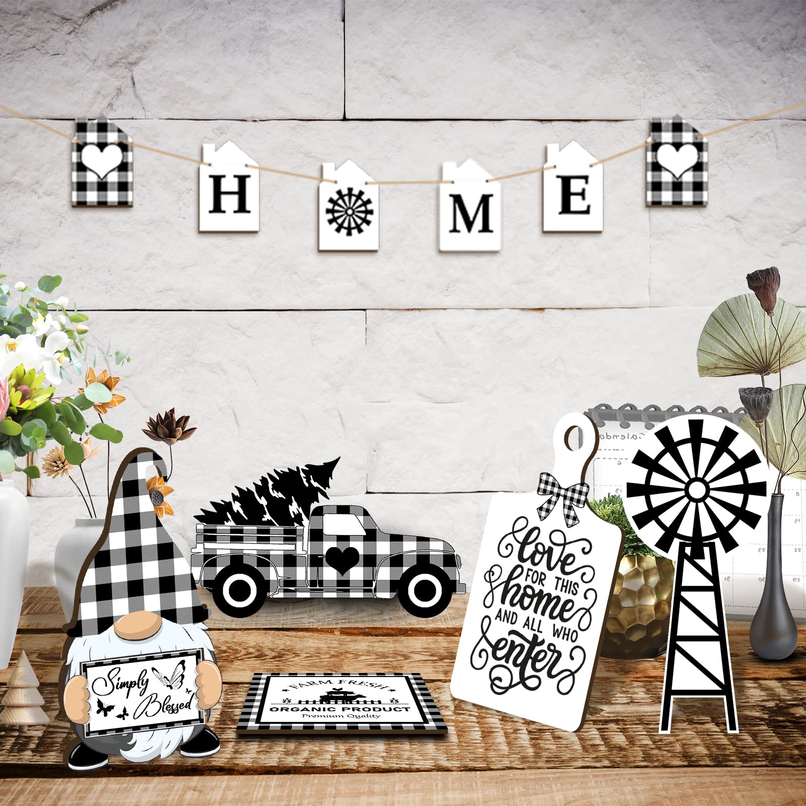 10 PCS Christmas Tiered Tray Decor, Joy Believe Farmhouse Wood Signs for Xmas Kitchen Table Shelf