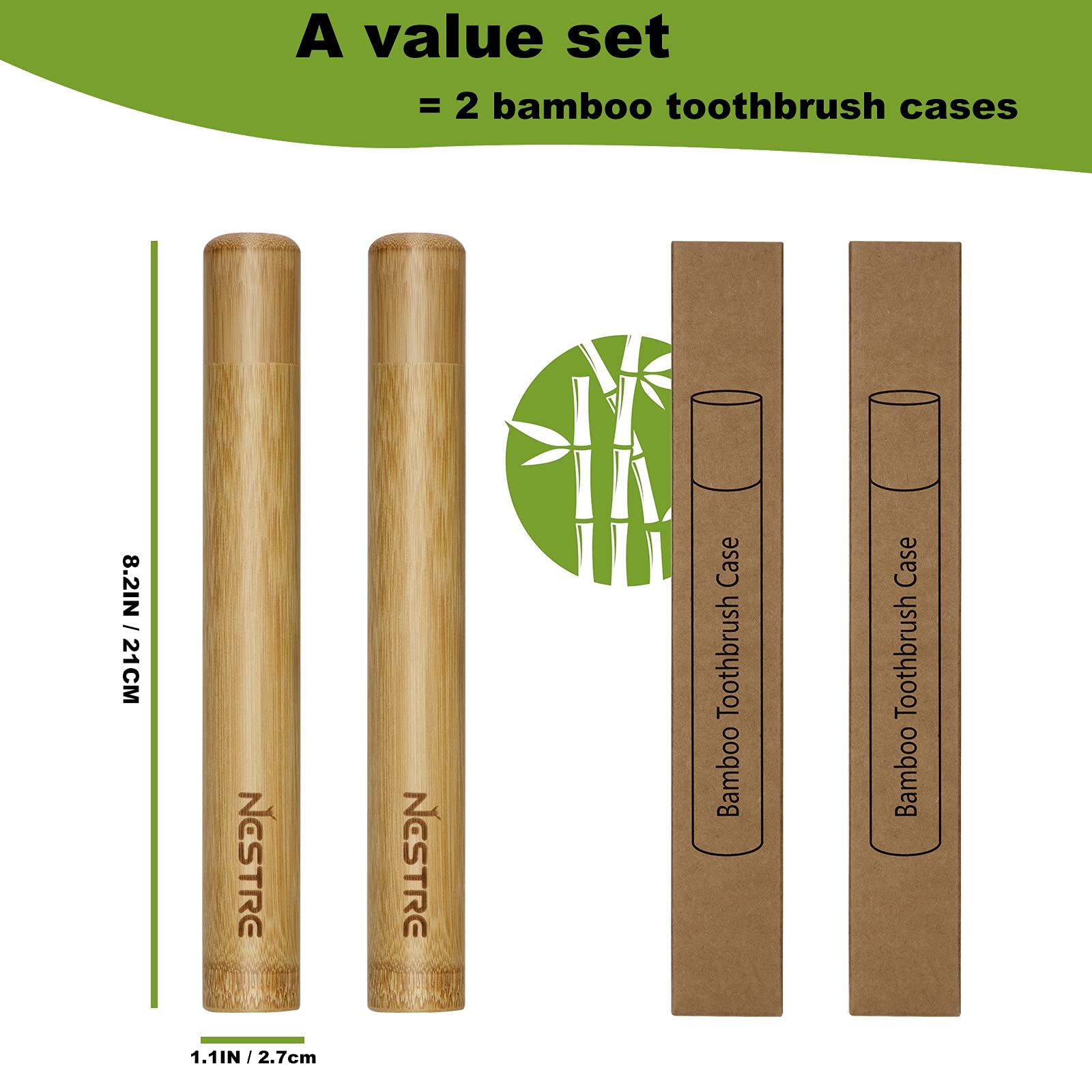 2 Pack Bamboo Toothbrush Case - Reusable Bamboo Toothbrush Holder Toothbrush Travel Case,Wooden Natural Eco Friendly Toothbrush Travel Cover