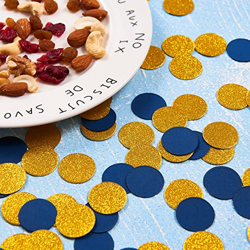 200pc Navy Blue Gold Paper confetti, Circle Dots Glitter Party Table Confetti for Wedding Baby Shower Birthday Party Decoration Suppiles Table Decoration 1 Inch