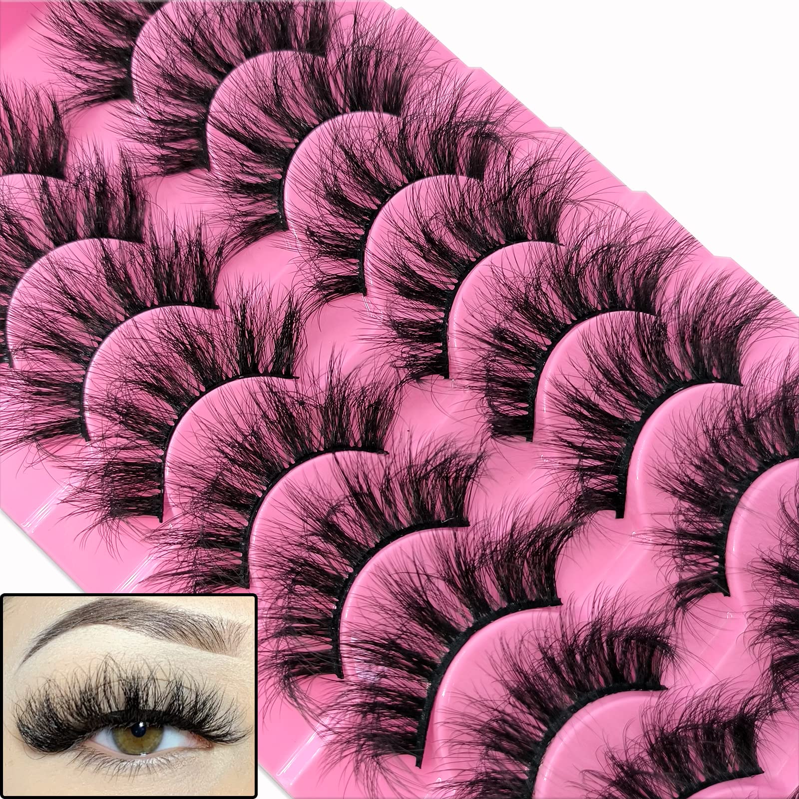 10 Pairs Faux Mink Lashes Wispy False Eyelashes, Wispy Dramatic Lashes 20MM Long Lashes, Thick Volume Crossed Soft Curly Fake Lashes Lightweight Big Eye Lashes Pack(06)