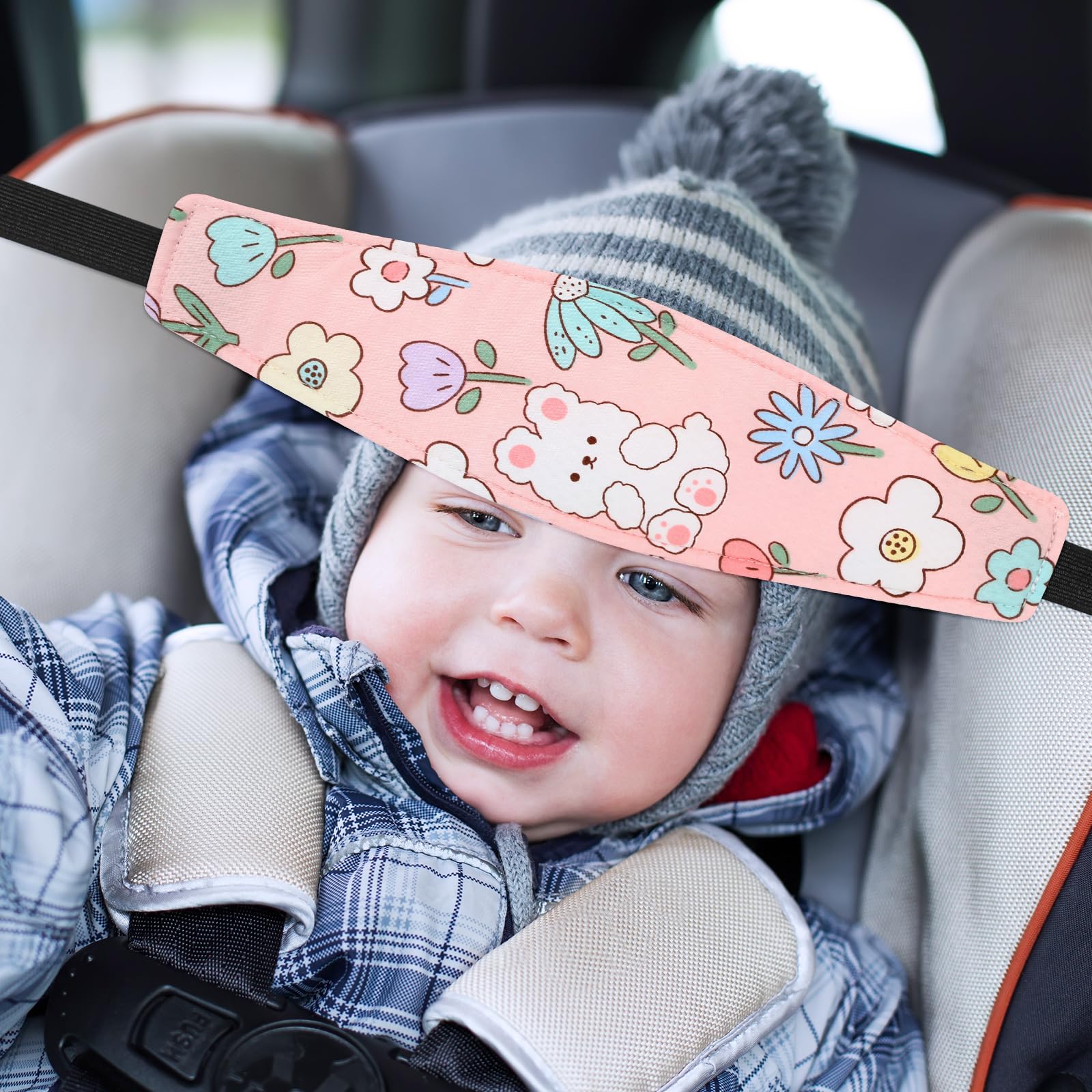 2 Pieces Baby Carseat Head Support, Seat Head Support for Toddler Head Band Strap Headrest, Stroller Seat Sleeping Headrest Neck Relief Head Strap for Kids Children Toddler Infant (Classic Flower)