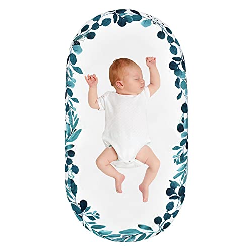 Baby Jersey Cotton Bassinet Sheets for Boy and Girl, Ultra Soft Baby Bedside Sleeper Cover, Universal Sheet Set for Rectangle, Oval, or Hourglass Bassinet Mattress (Moon/Leaf)