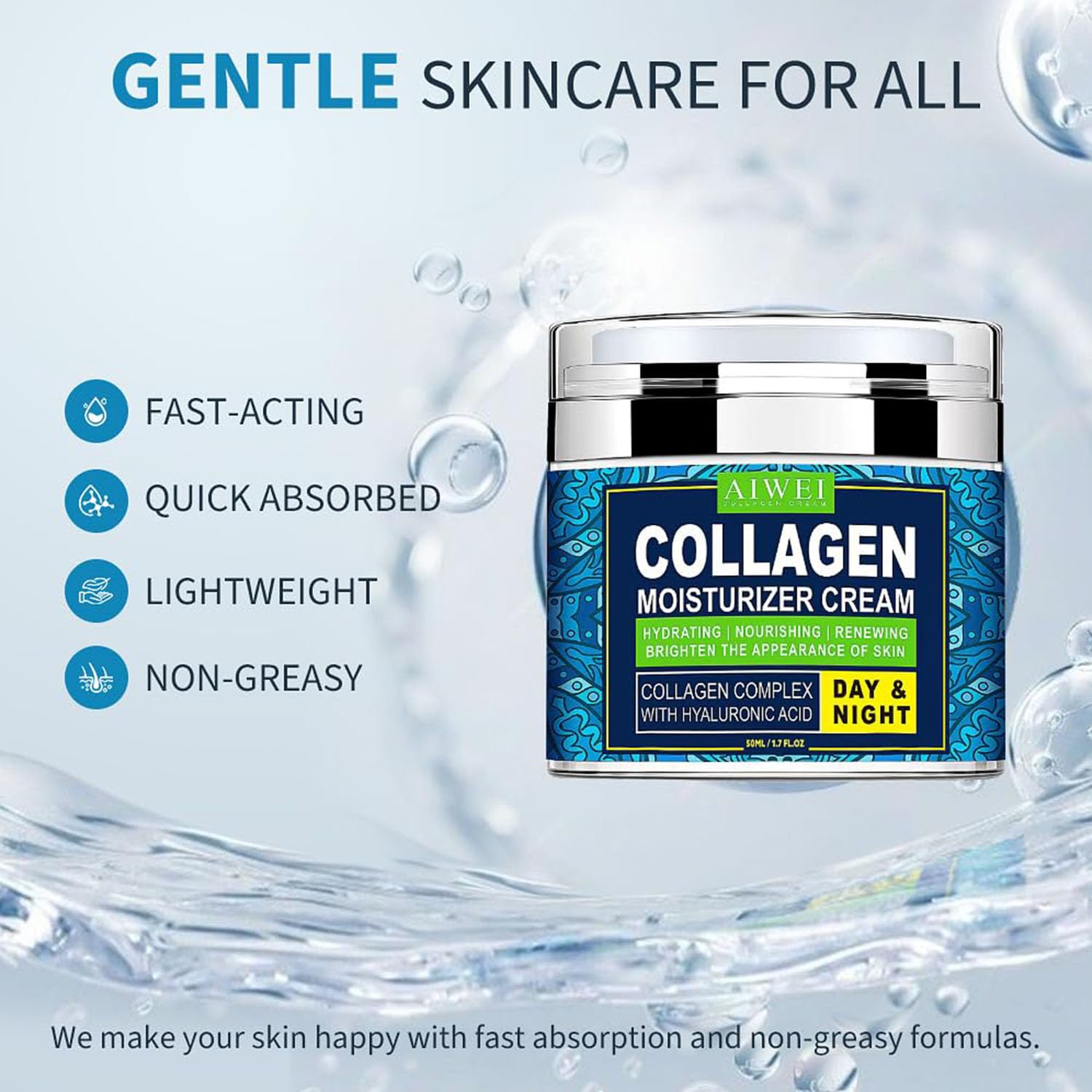AIWEI Face Moisturizer Collagen Cream - Moisturizing, Hydrating & Recovery - Day Night Face Cream with Retinol and Hyaluronic Acid for Men & Women - 1.7 oz