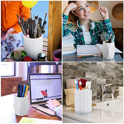 2 Pieces Silicone Pencil Holder Geometric Pen Cup Round Pen Container Desktop Pencil Stationary Holders Makeup Brush Holder for School Office Home Desk Supplies