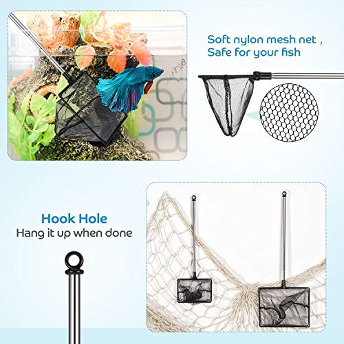 2 Pieces Mesh Fish Tank Net Aquarium Fish Net 4 Inch Stainless Steel Fish Net with Extendable 12.5-27.5 Inch Long Handle Fish Catch Nets Fish Tank Aquarium Accessories