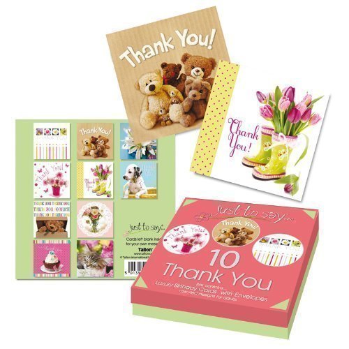 10 x Luxury Thank You Cards Assorted Designs Cupcake, Flowers Teddys Cat Dog