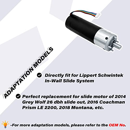 287298, RV in-Wall Slide-Out Motor Compatible with Lippert LCI Schwintek in-Wall Slide System, Motorhome Slide Motor Assembly for Travel Trailer and Camper | 500:1 High Torque Gear Ratio, 12V DC