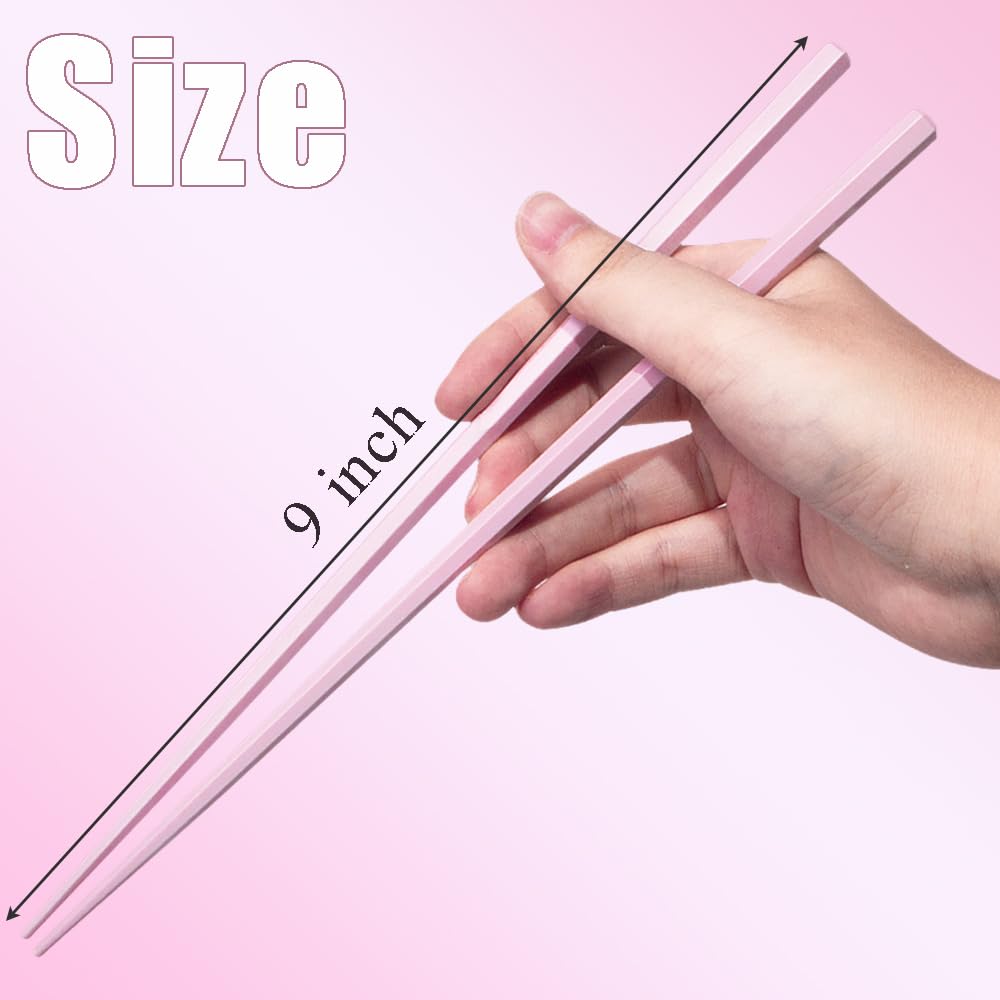10 Pairs Fiberglass Chopsticks Reusable,Cute Reusable Chopsticks,9 Inch(Pink Chop sticks reusable dishwasher safe)