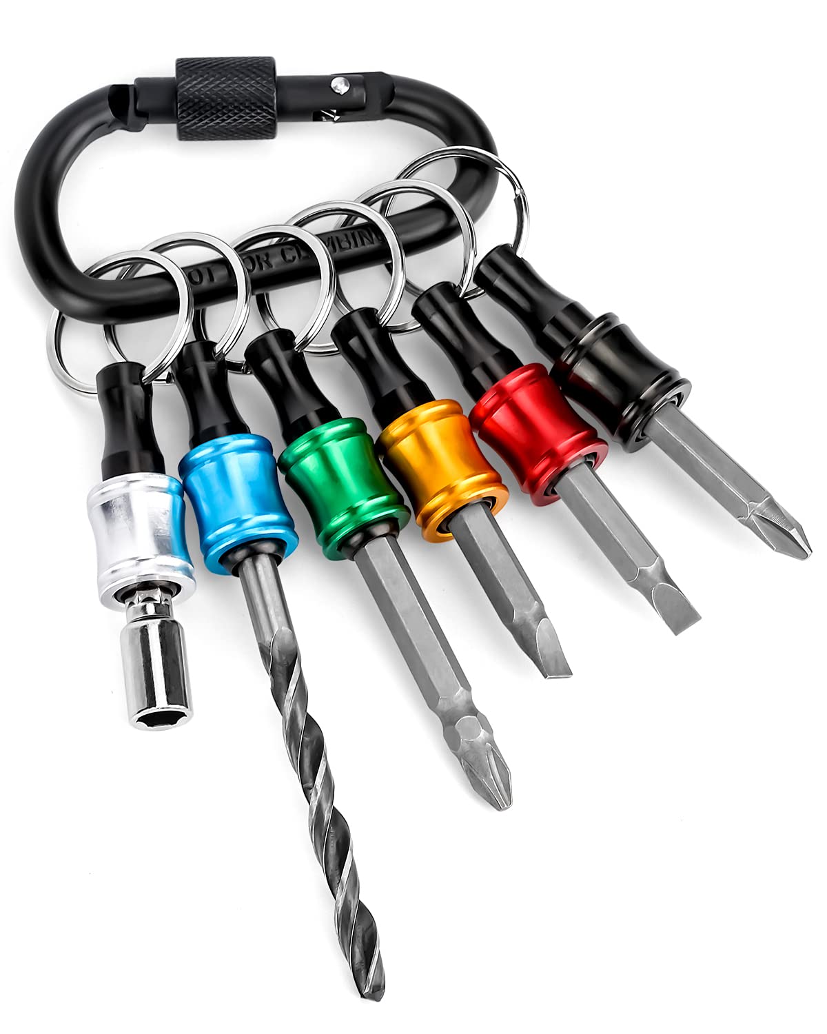 1/4 Inch Hex Shank Drill Bits Holder - Portable Six Color Coded Quick-Change Screwdriver Bits Holder Organizer Tool for 1/4" Impact Tips, Screws, Drivers, with Black Carabiner(Bits Not Include)