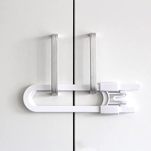 10 Pack Baby Sliding Cabinet Locks - Vmaisi Adjustable U Shaped Child Safety Locks,Childproof Latches for Kitchen Bathroom Storage Cupboards Doors, Handles and Knobs White (10)