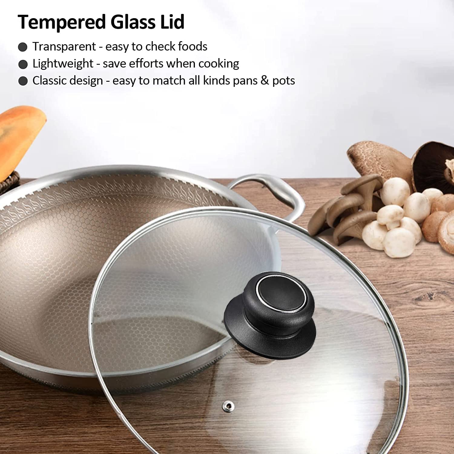 10.5 Inch Glass Lid for Frying Pan, Fry Pan Lid, Skillet Lid, Pan Lid with Handle, Compatible with 10.1-10.7 Inch Lodge - Fully Assembled Tempered Replacement Cover, 10.5"/26cm, Clear