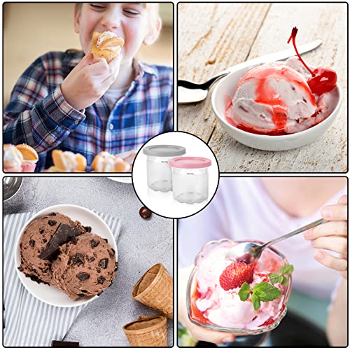 2 Pack Replacement Containers for Ninja Creami Pints and Lids, Reusable Ice Cream Containers with Lids Creami Containers Compatible with NC301 NC300 NC299AMZ Series Ice Cream Maker (Pink, Gray)