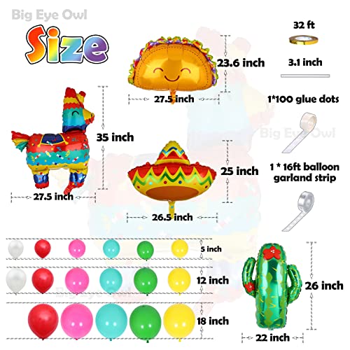 154 Pcs Mexican Fiesta Balloon Arch Garland Kit Party Decorations Cactus Llama Foil Balloons Party Decorations Carnival Cinco De Mayo Sombrero Taco