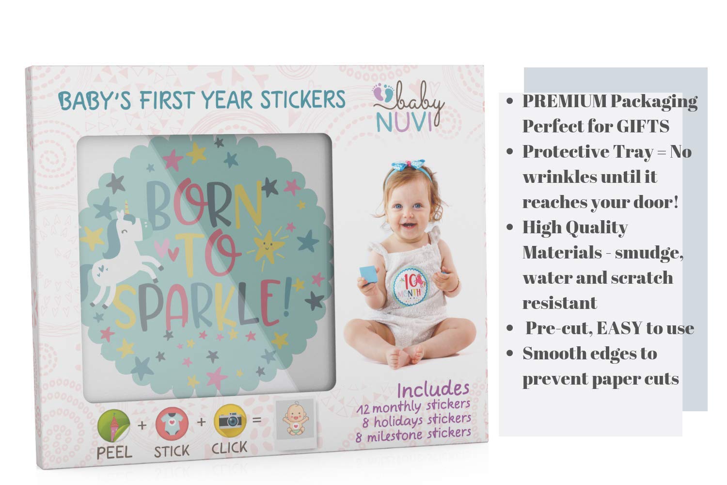 28 Pack Baby Monthly Milestone Stickers for Girls