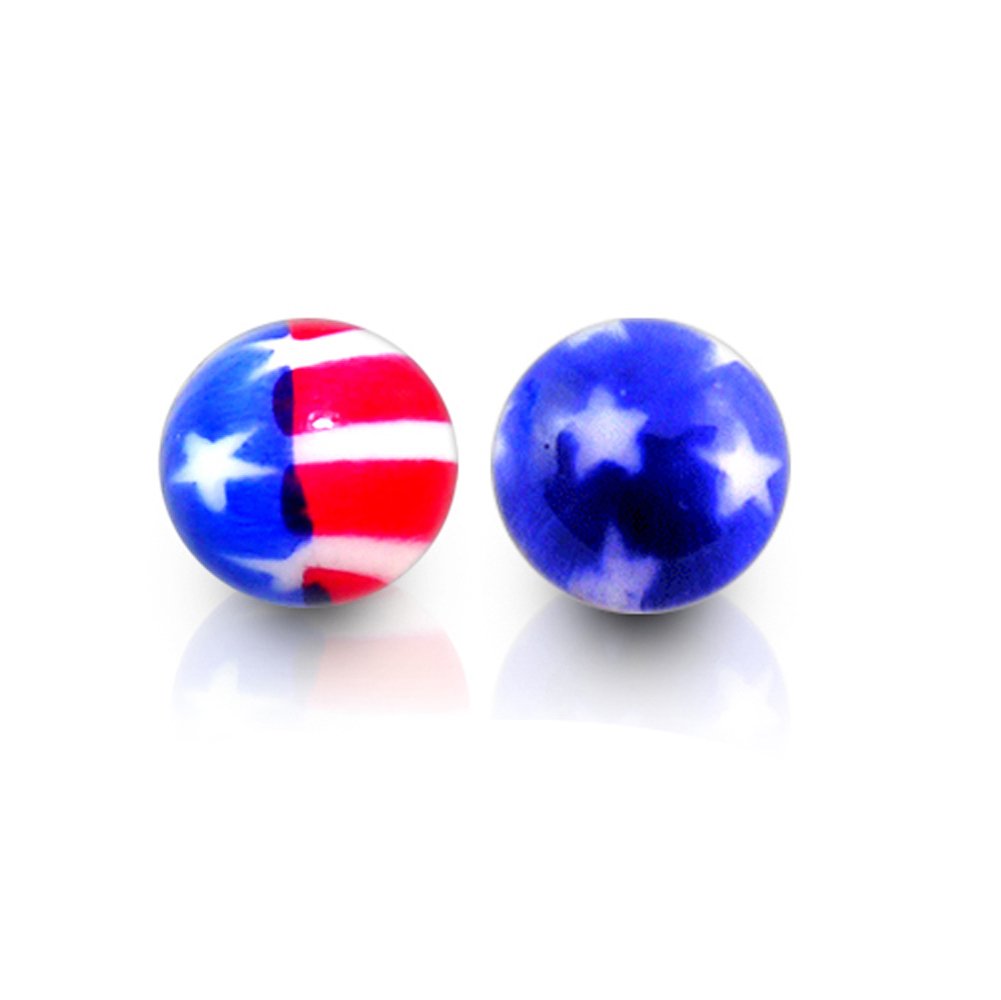 10 Pieces (5 Pairs) Mix Color Pack 1.6x8MM Threaded UV USA Flag Acrylic Ball