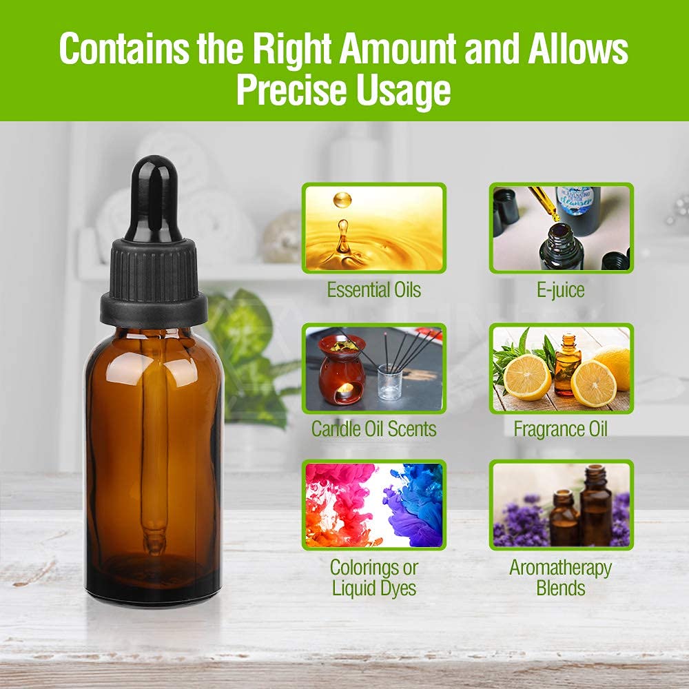 Amber Glass Dropper Bottle with Glass Pipette, 6 X 10ml Glass Eye Dropper Bottles Refillable for Essential Oil Aromatherapy Blends