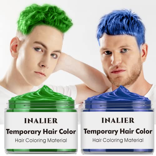 2 Pack Temporary Hair Color Wax,Instant Hair Color Cream Washable Natural DIY Hairstyle Hair Wax Color Girl Boy Gifts for Birthday,Party,Cosplay DIY, Children's Day, Halloween, Christmas(Green Blue)