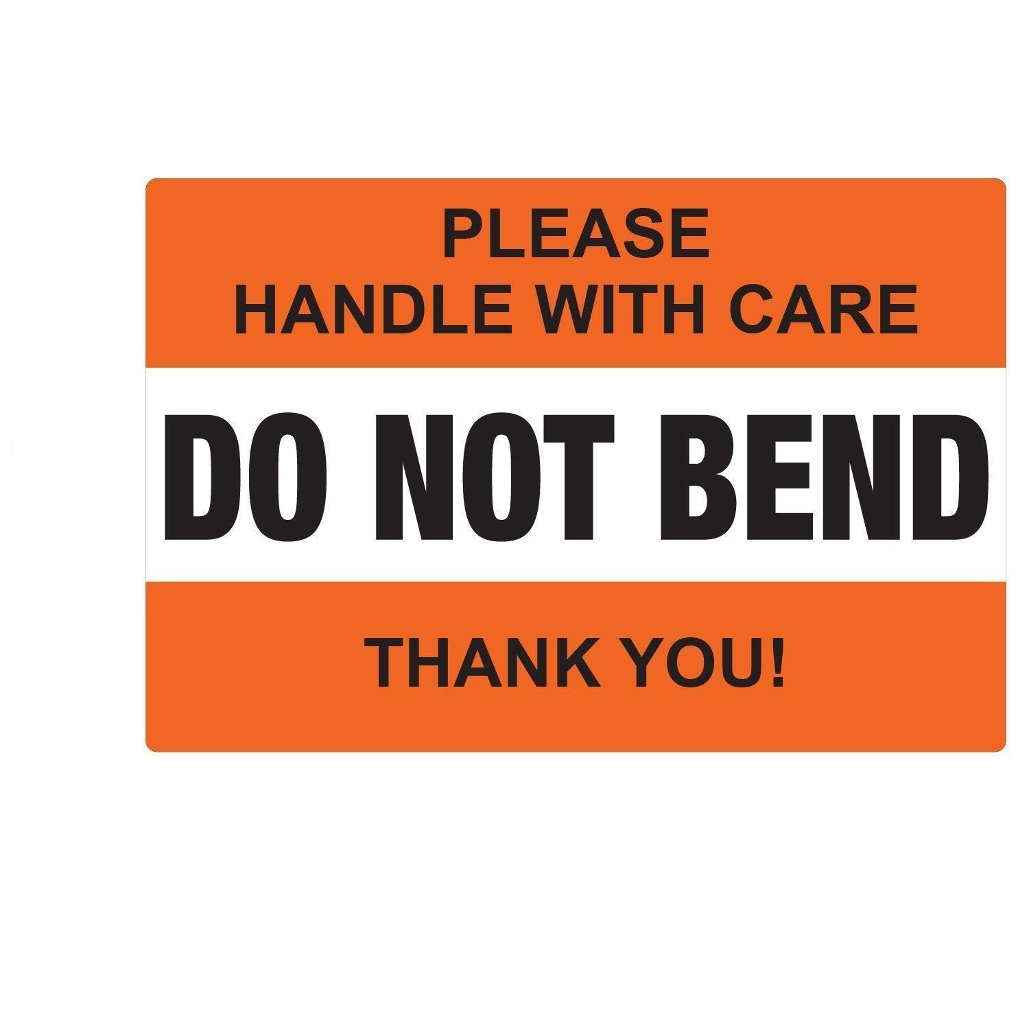 2 X 3 Orange Do Not Bend Handle with Care Thank You Stickers Color - Orange (200 Stickers)