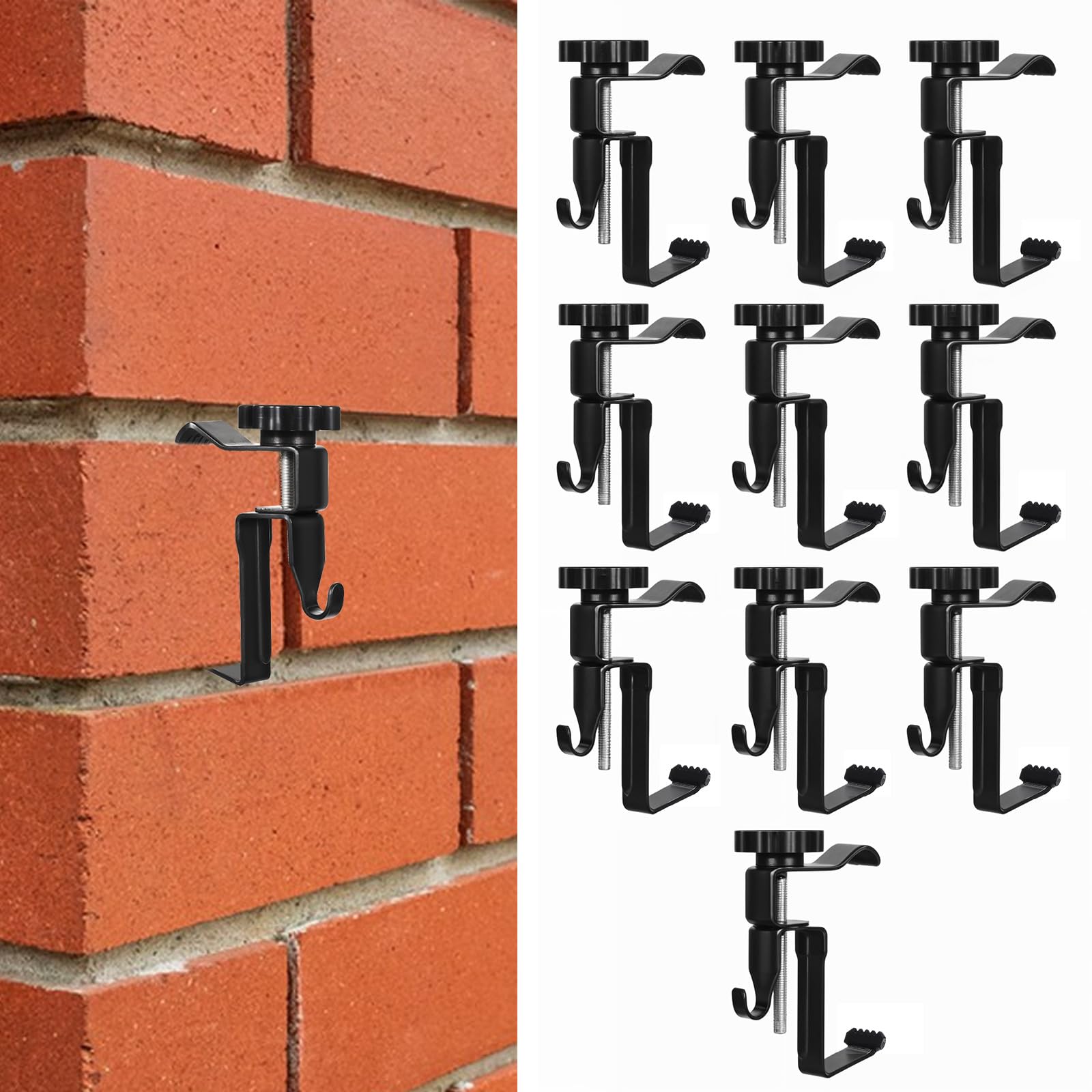 10 Pcs Brick Wall Clips, Stainless Steel Brick Hooks Clamps, Brick Hangers Clips for Hanging Outdoor, 1.77-2.95 Inches Adjustable Brick Hangers Clamps, Brick Hook Brick Hangers No Drill