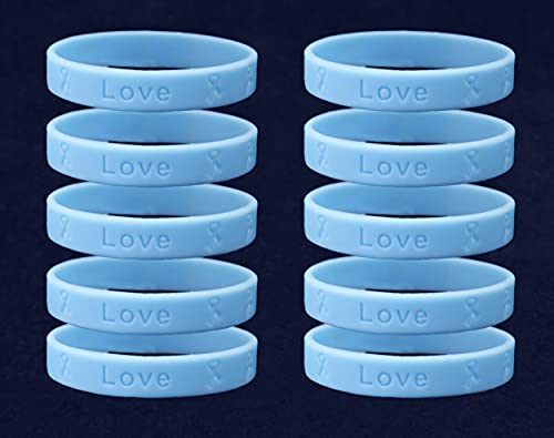 10 Pack Light Blue Silicone Bracelets – Light Blue Colored Rubber Wristbands for Prostate Cancer, Trisomy 18, Cushing, Scleroderma Awareness, Graves’ Disease, Fundraising & Gift Giving - Perfect for Women and Men