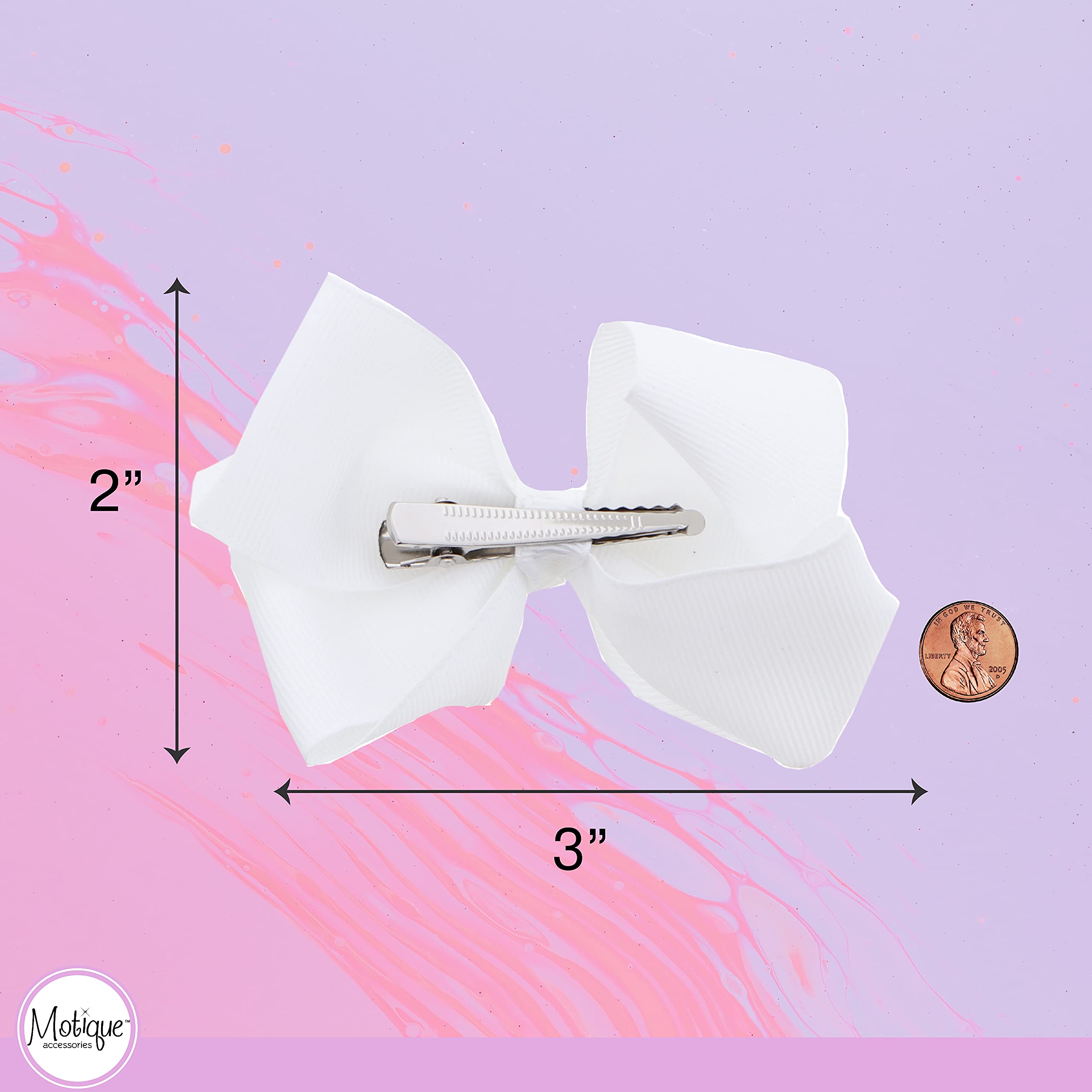 3 Inch Grosgrain Bow for Little Girls- Set of 2 (White)
